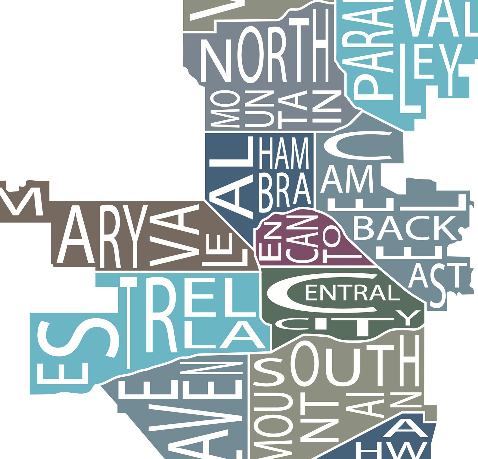 Typographic Map of Phoenix, Arizona | Urban Villages Map | Neighborhood ...