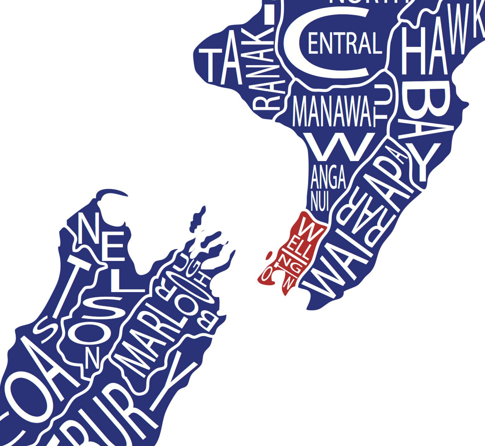 Typographic Map of New Zealand Kiwi Map Country Map Print - Etsy