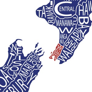 Typographic Map of New Zealand | Kiwi Map | Country Map Print | Custom ...