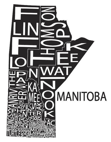 Typographic Map of Manitoba, Canada | Provincial Map | Canadian Map ...