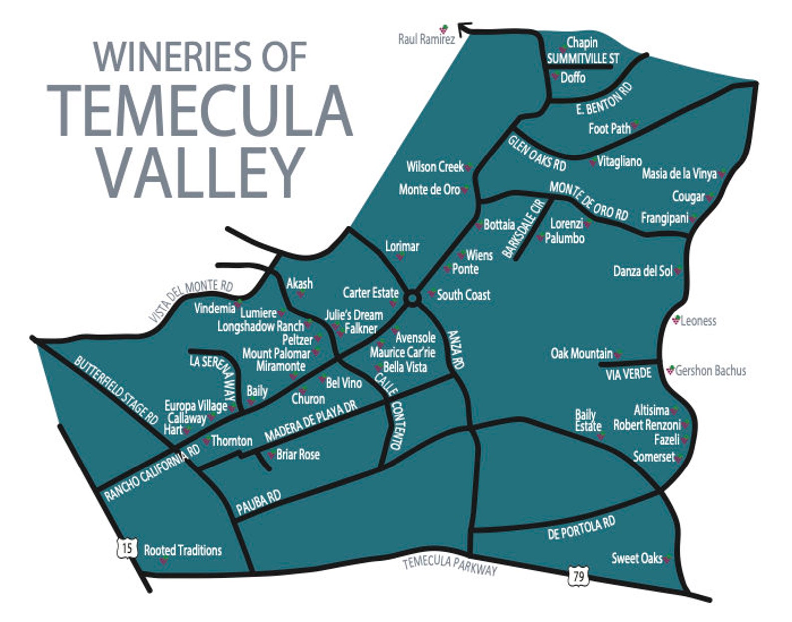 Typographic Map of Temecula Valley, California With Wineries Wineries ...