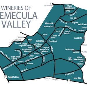 Typographic Map of Temecula Valley, California With Wineries | Wineries ...