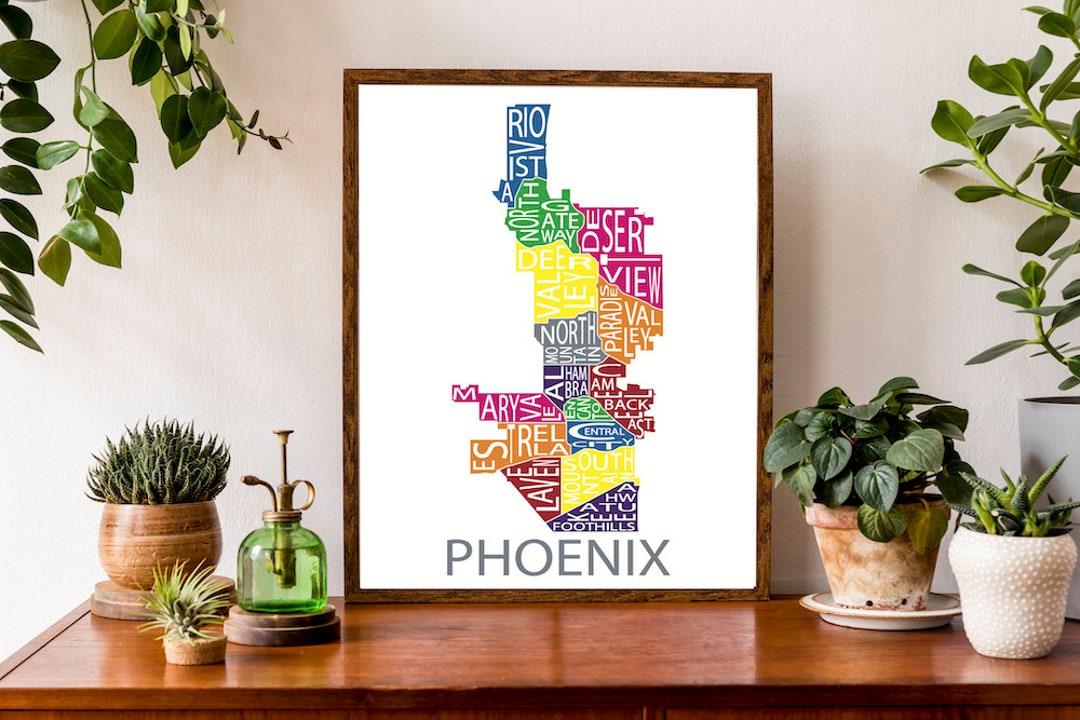Typographic Map of Phoenix, Arizona | Urban Villages Map | Neighborhood ...