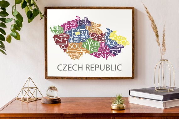 Typographic Map of the Czech Republic Czechoslovakia Map | Etsy
