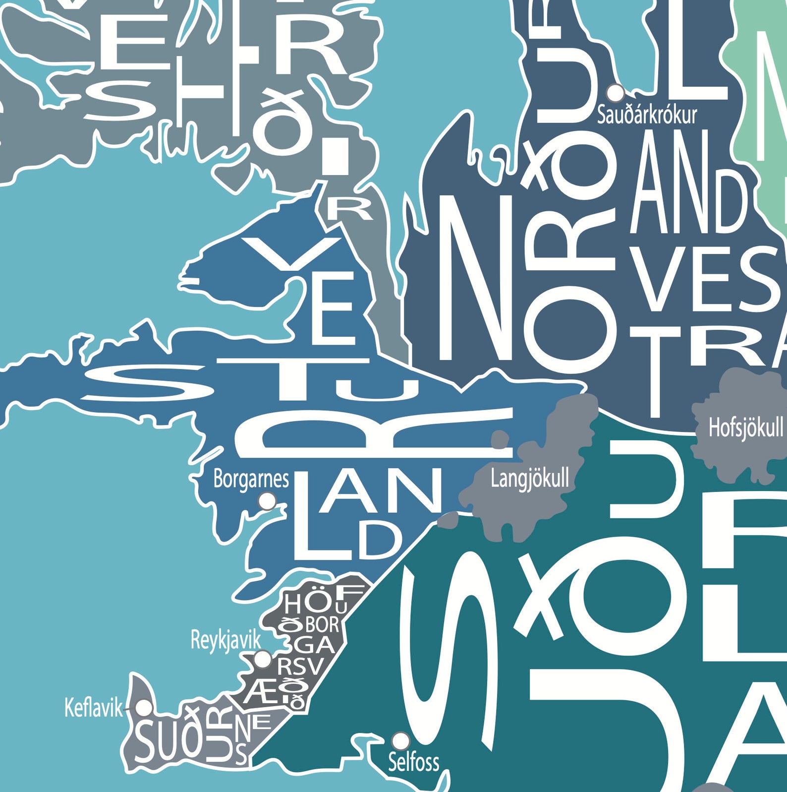 Typographic Map of Iceland | Ísland Map | Country Map Print | Custom ...