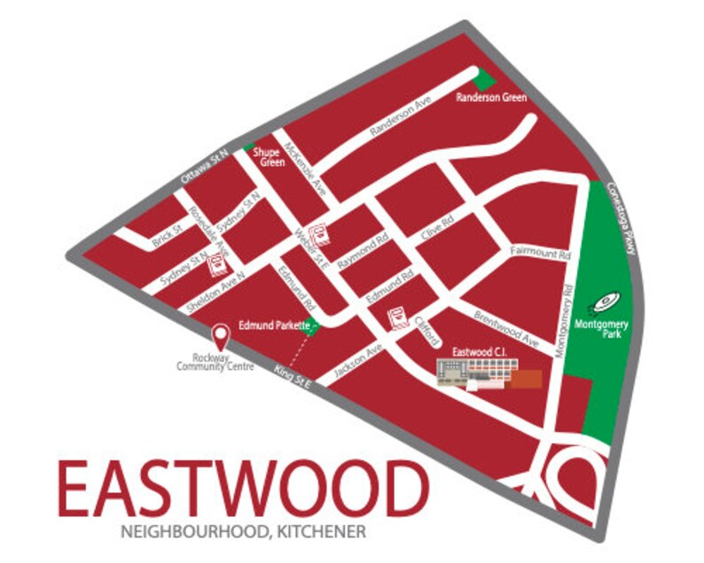 Typographic Map of the Eastwood Neighbourhood of Kitchener - Etsy