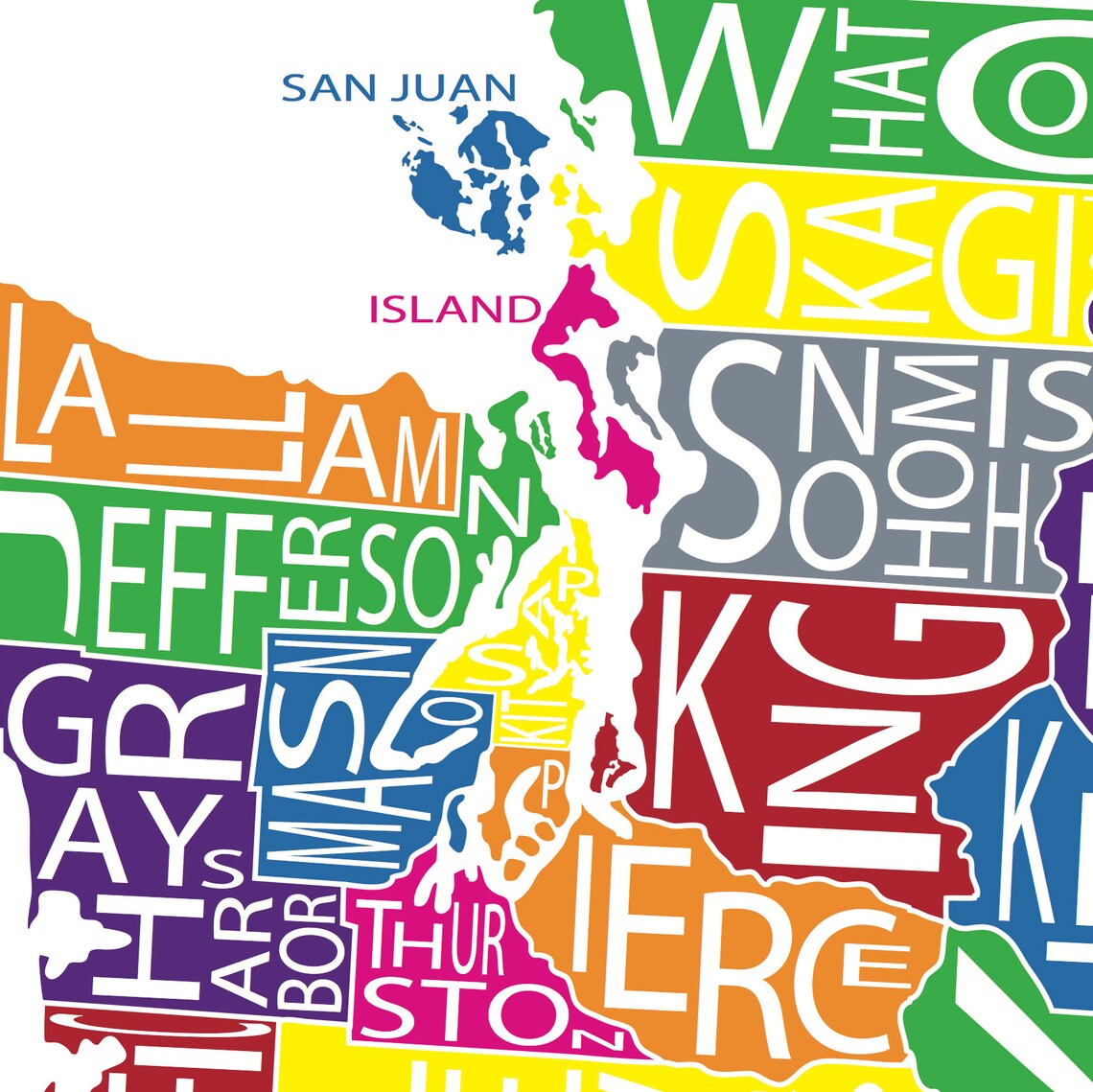 Typographic Map of Washington State WA State Map USA Map - Etsy