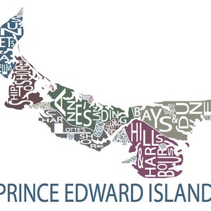 Typographic Map of Prince Edward Island | Map of PEI, Canada ...