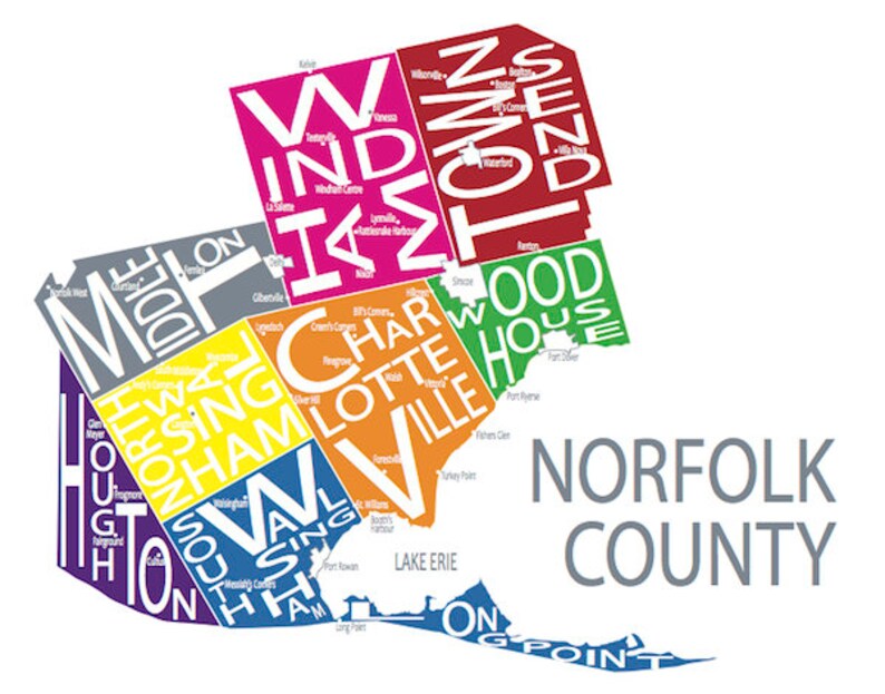 Typographic Map of Norfolk County County Map Print Ontario | Etsy