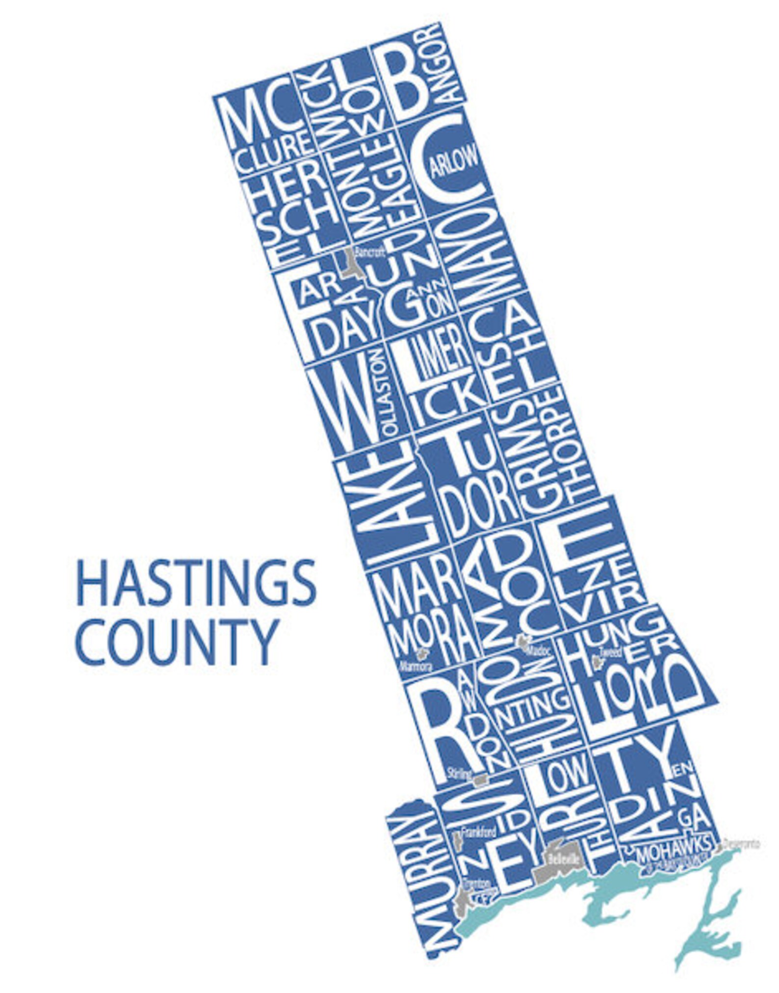 Typographic Map of Hastings County Ontario County Map Print - Etsy