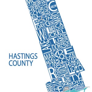 Typographic Map of Hastings County, Ontario | County Map Print ...