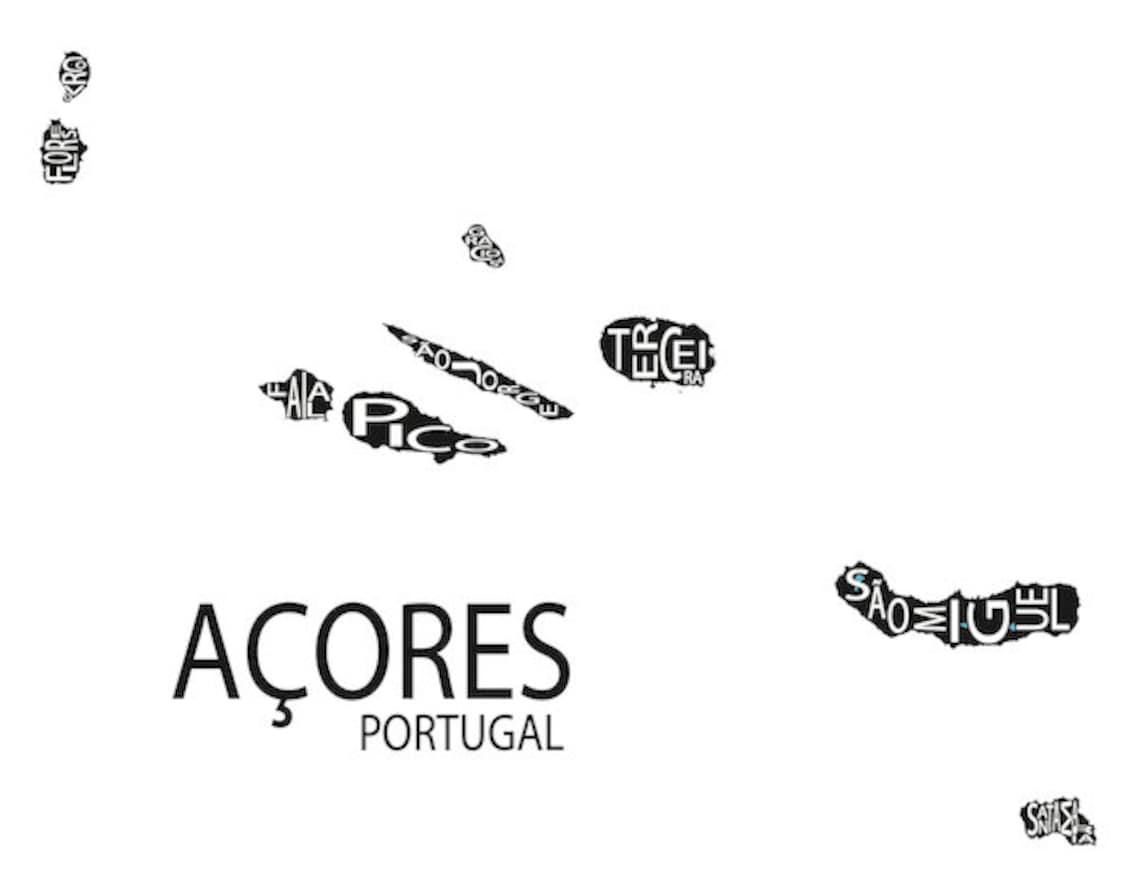 Typographic Map of Azores Islands Portugal Portuguese - Etsy