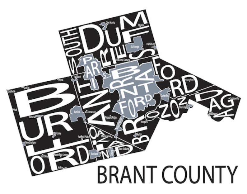 Typographic Map of Brant County County Map Print Ontario - Etsy