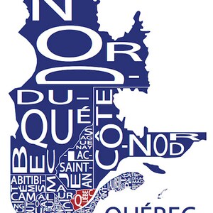 Typographic Map of Québec, Canada | Provincial Map | Canadian Map ...
