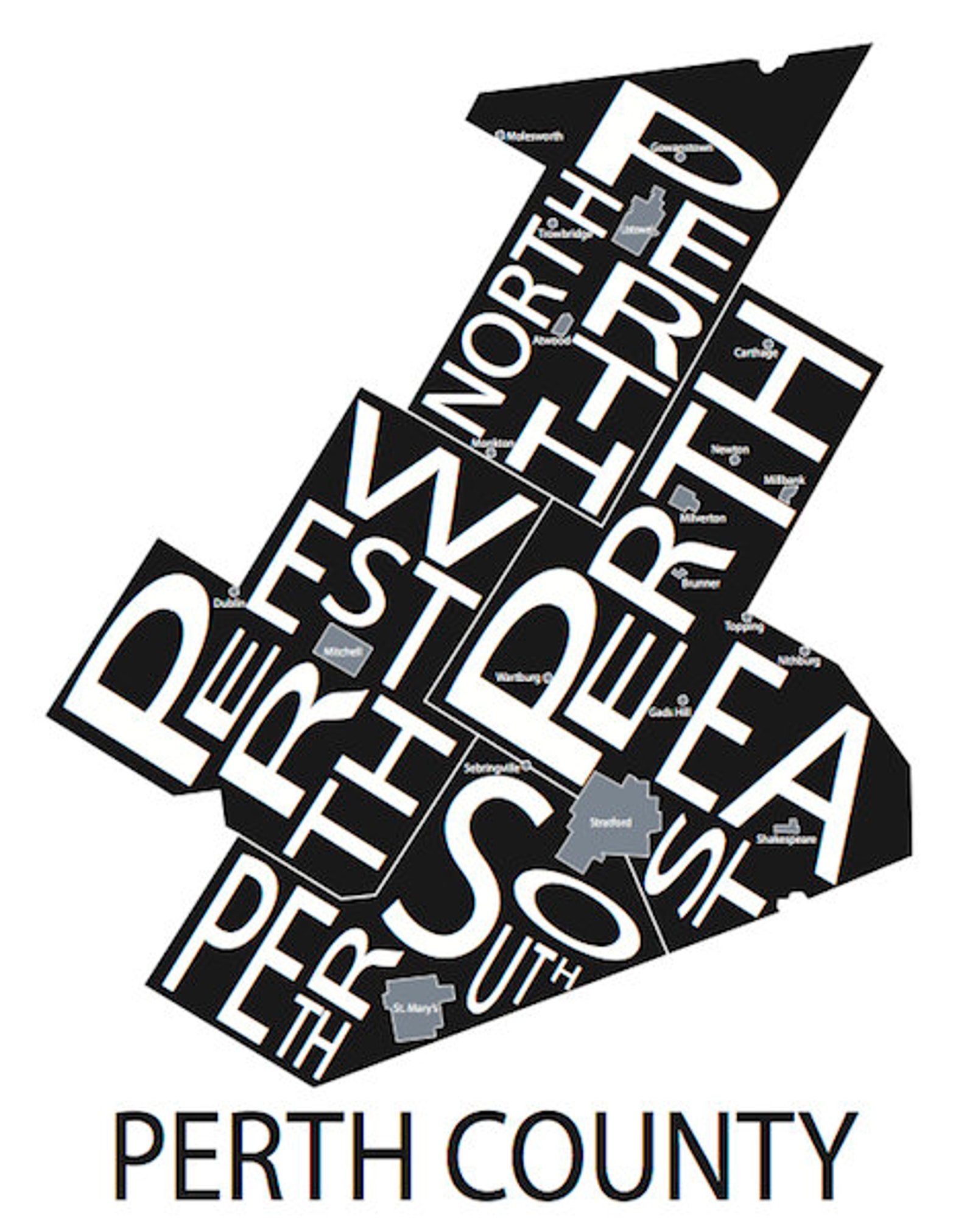 Typographic Map of Perth County Ontario County Map Print | Etsy