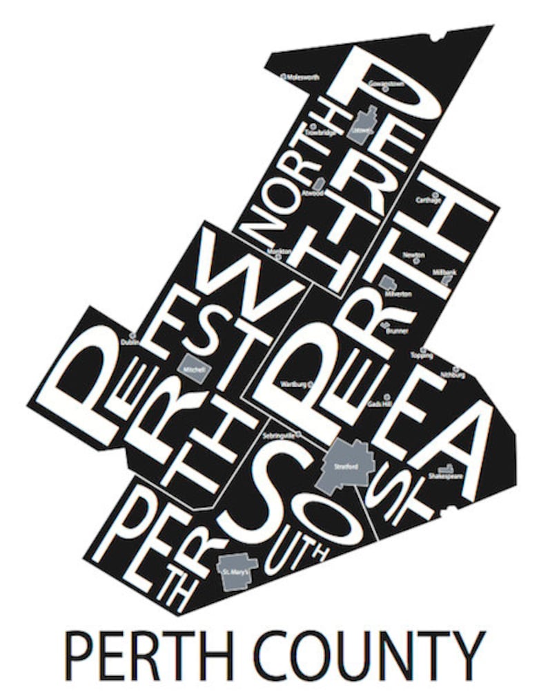 Typographic Map of Perth County Ontario County Map Print - Etsy Canada