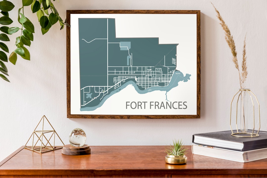 Typographic Map of Fort Frances, Ontario | Rainy River District | City ...