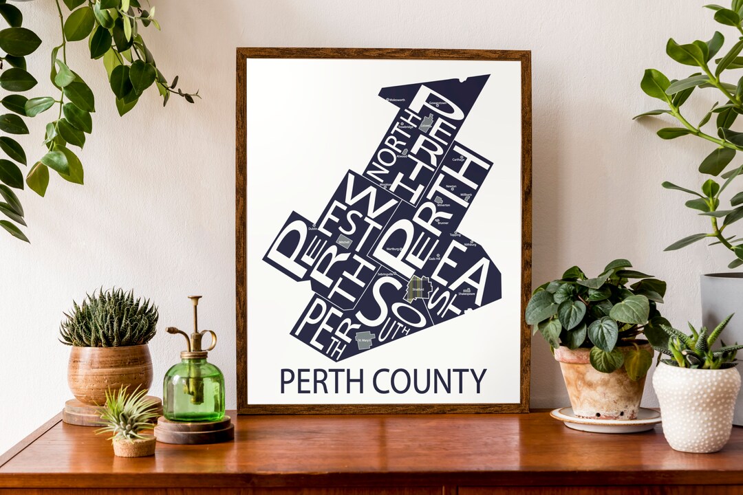 Typographic Map of Perth County, Ontario | County Map Print | Canadian ...