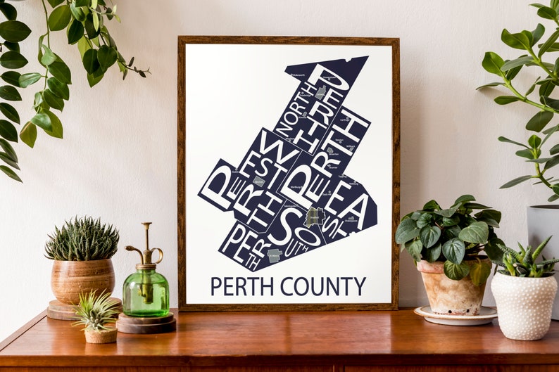 Typographic Map of Perth County Ontario County Map Print - Etsy Canada