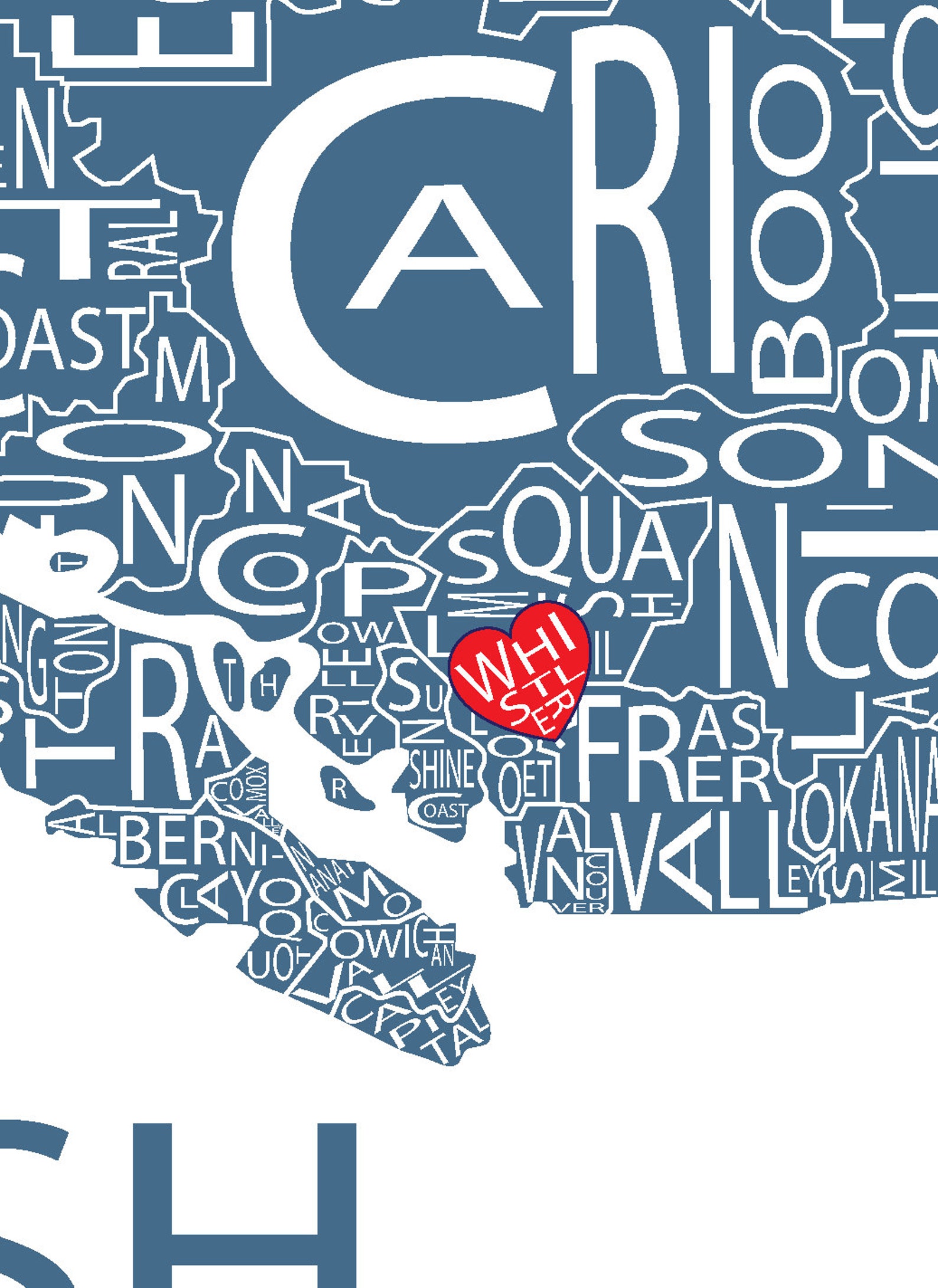 Typographic Map of British Columbia Canada Provincial Map | Etsy