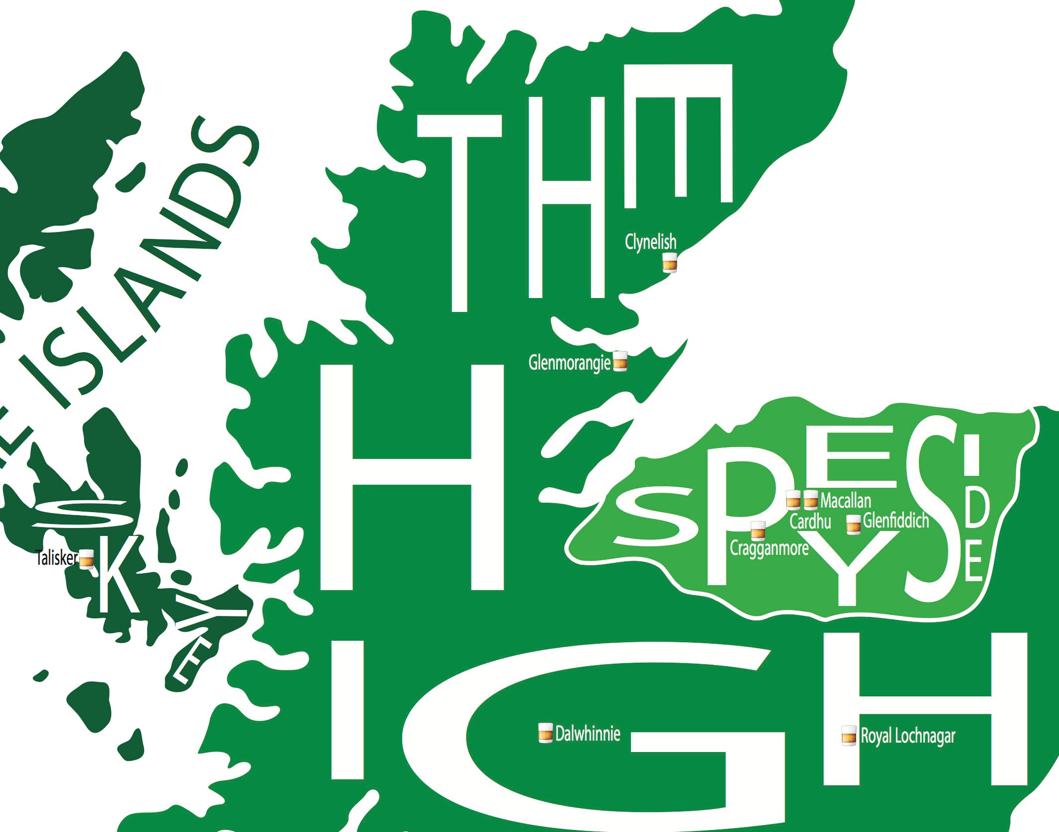 Typographic Map of the Scotch Regions and Distilleries of | Etsy