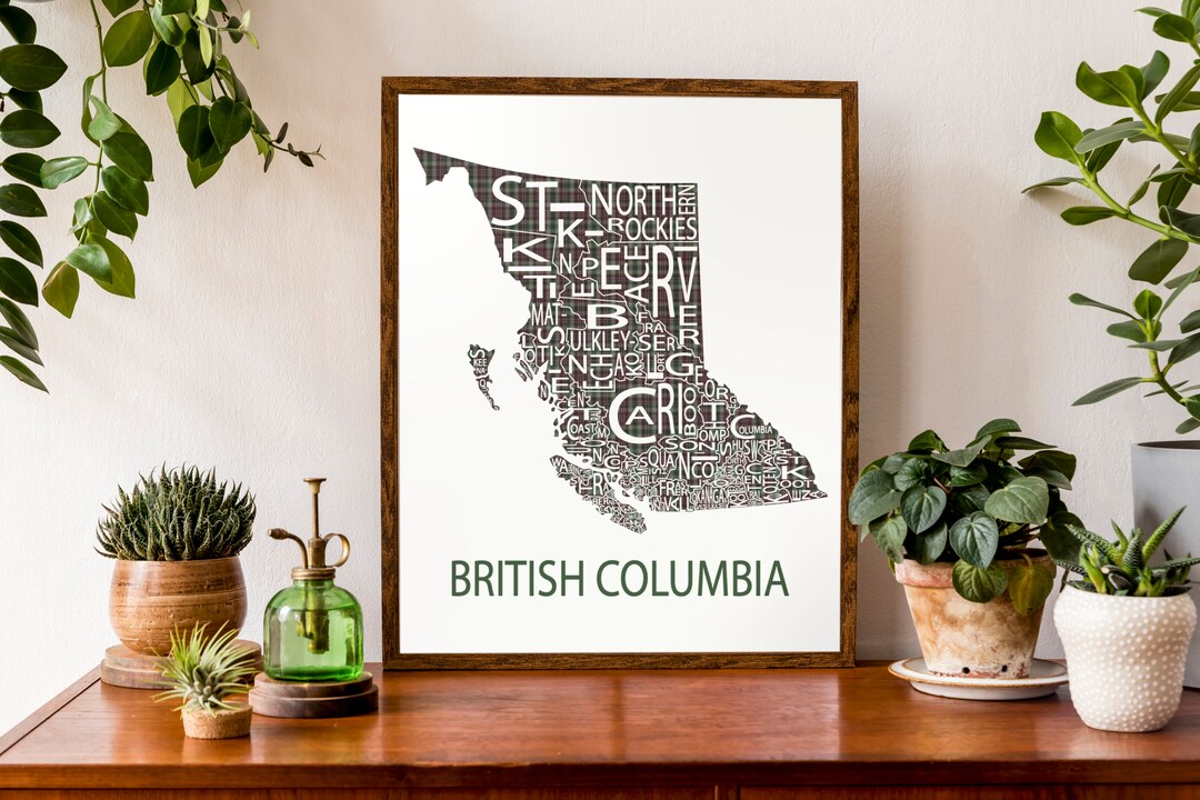 Typographic Map of British Columbia, Canada | Provincial Map | Canadian ...