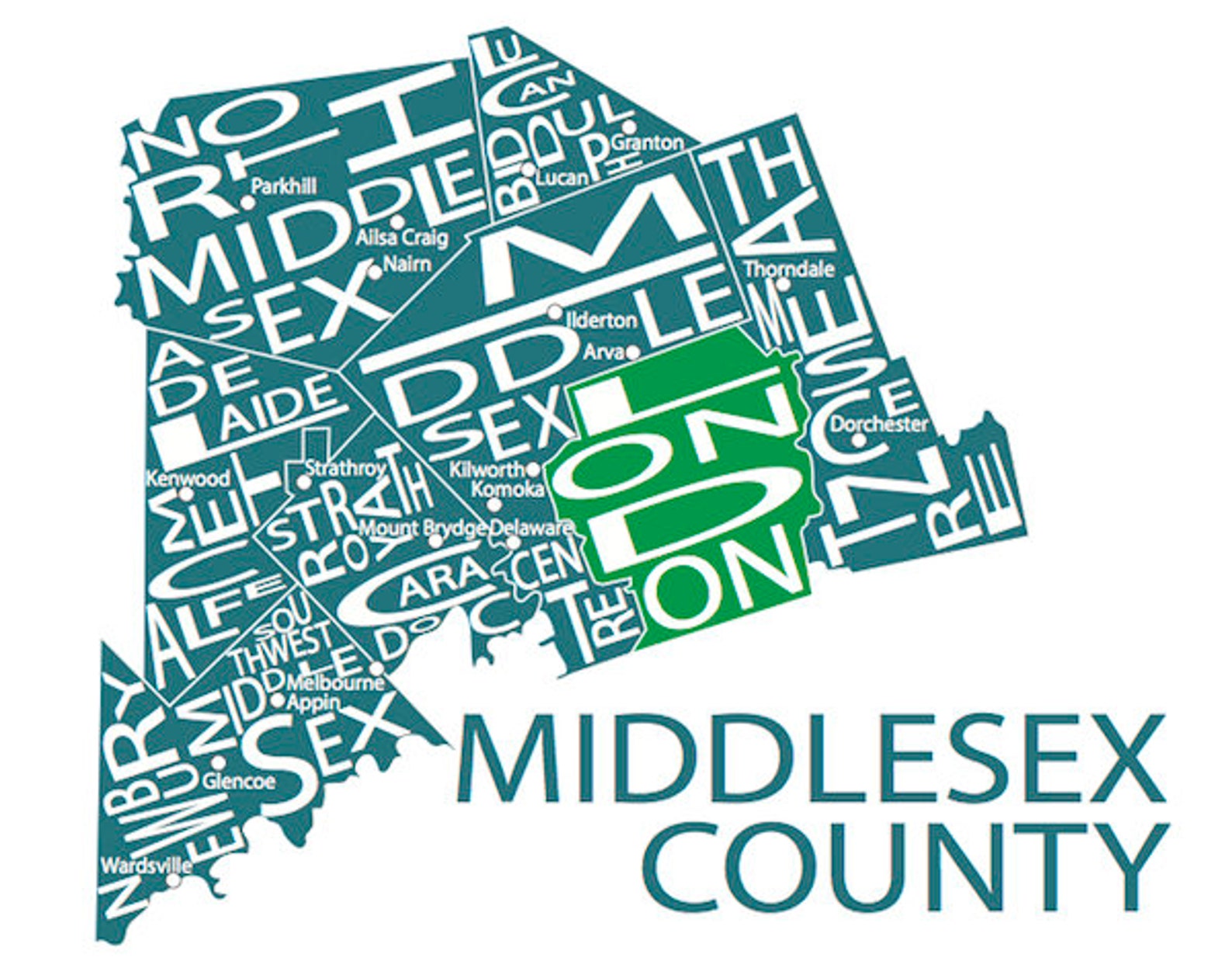 Typographic Map of Middlesex County County Map Print | Etsy