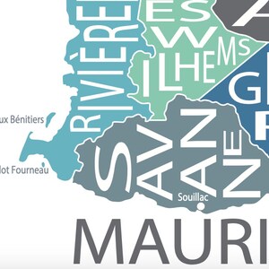 Typographic Map Mauritius | East African Island | Country Map Print ...