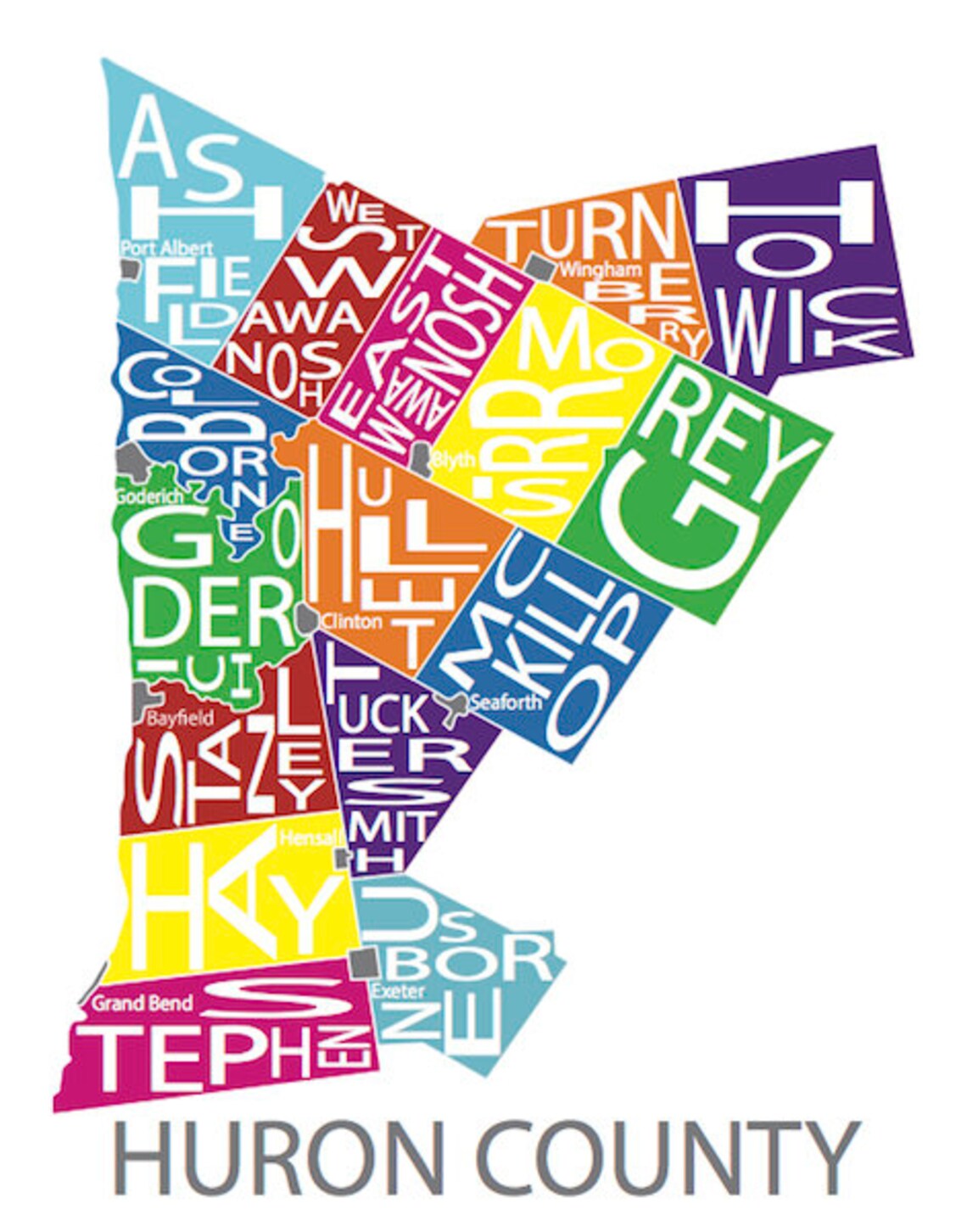 Typographic Map of Huron County Ontario County Map Print | Etsy