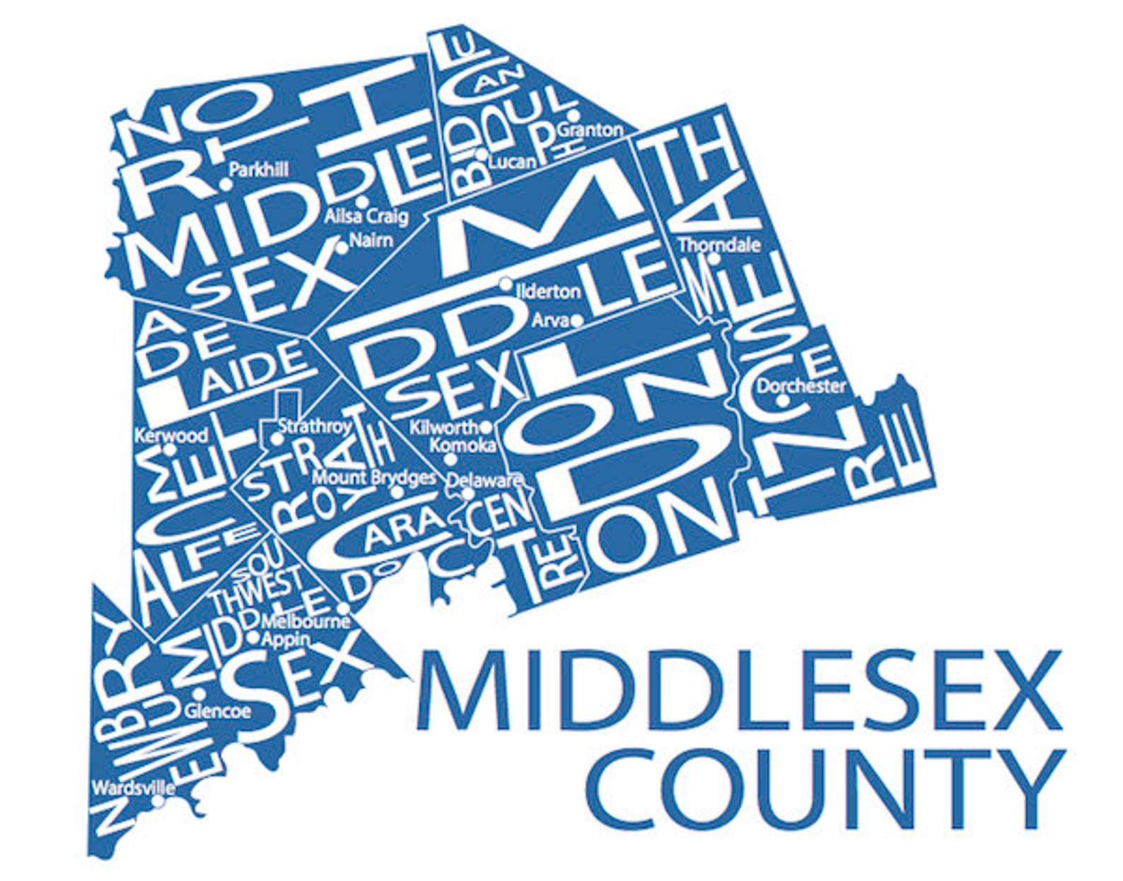 Typographic Map of Middlesex County County Map Print | Etsy