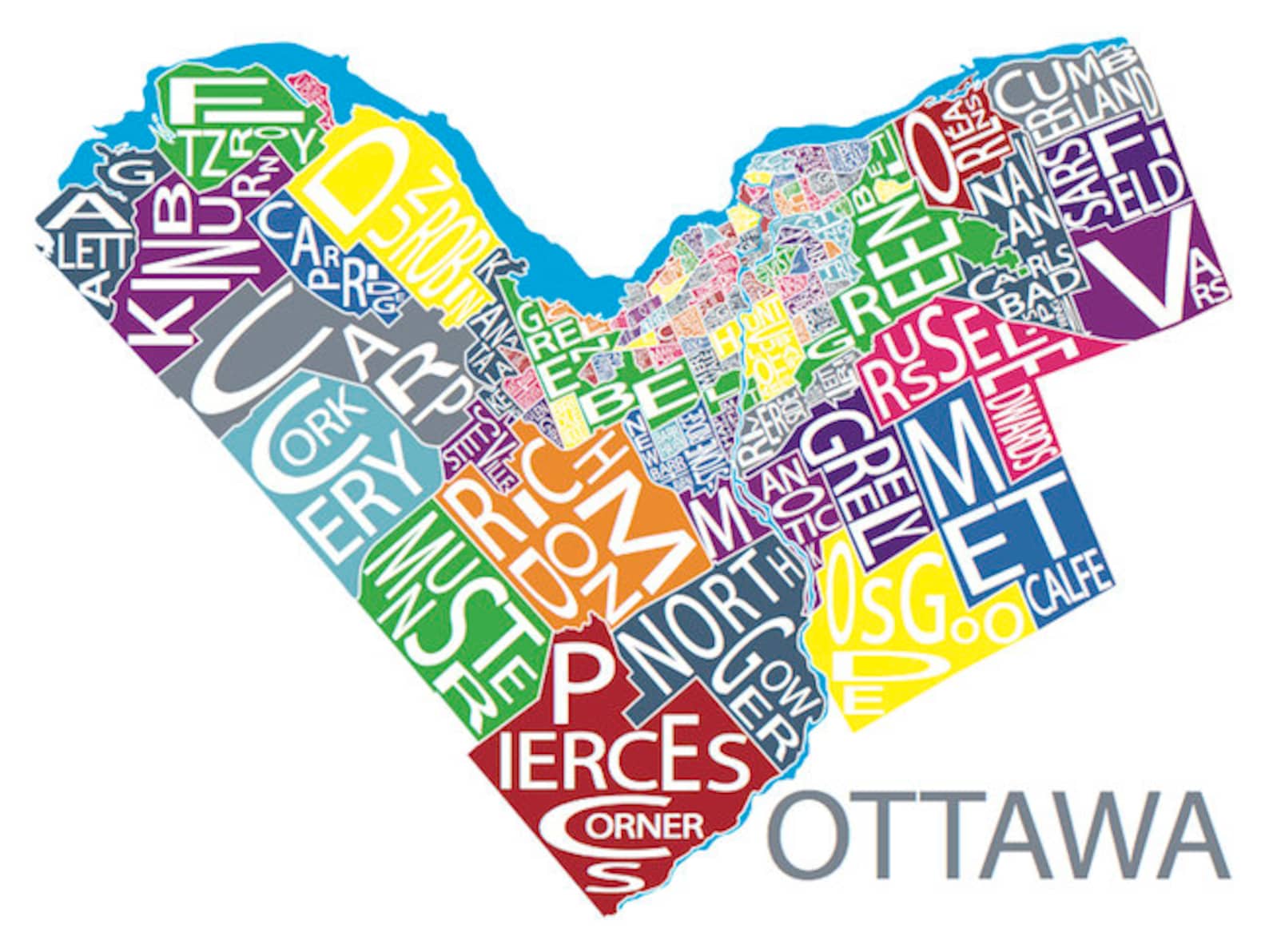 Typographic Map of Kanata, Ontario | Ottawa Area Map | Neighbourhood ...
