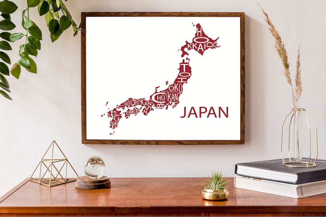 Typographic Map of Japan | Japanese Map | Regions of Nippon Map Print ...