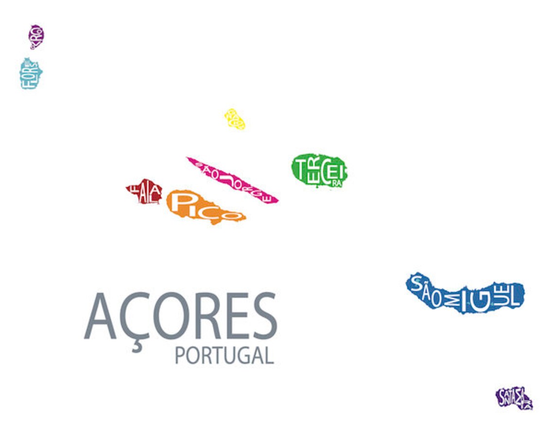Typographic Map of Azores Islands Portugal Portuguese - Etsy