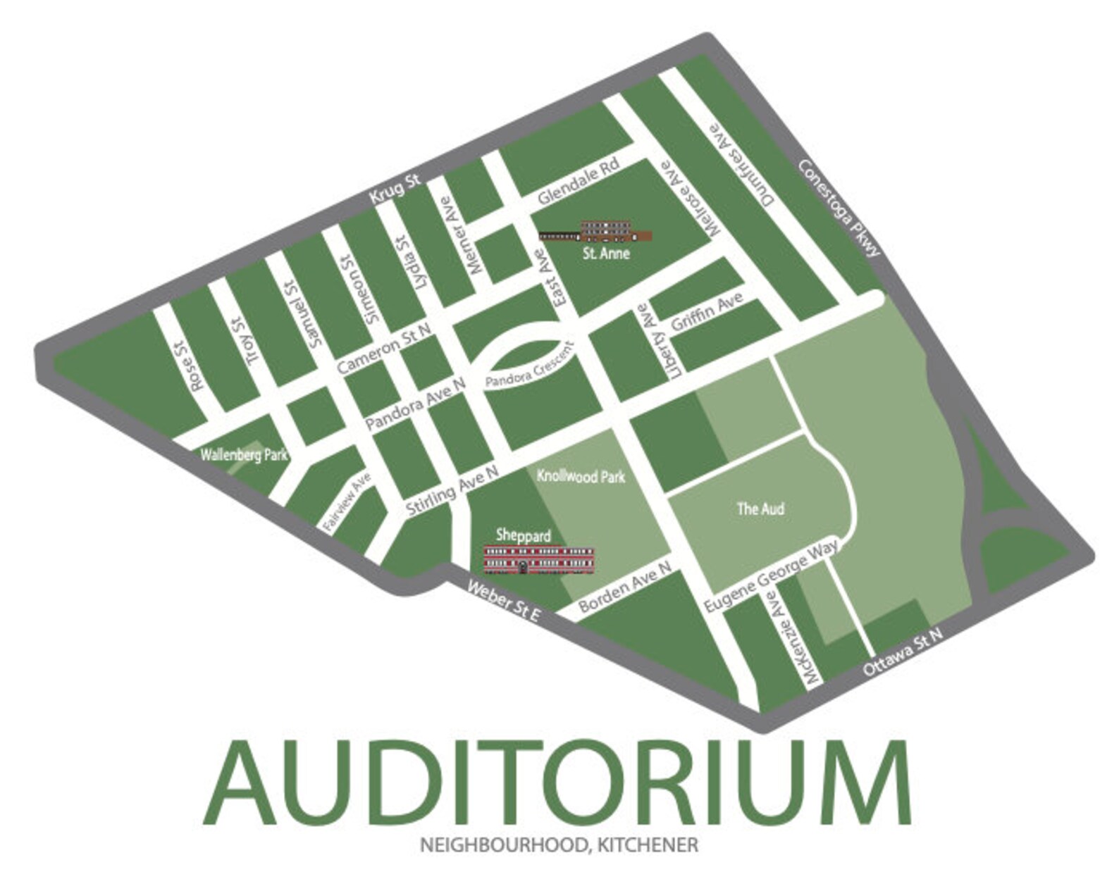 Typographic Map of the Auditorium Neighbourhood of Kitchener, Ontario ...