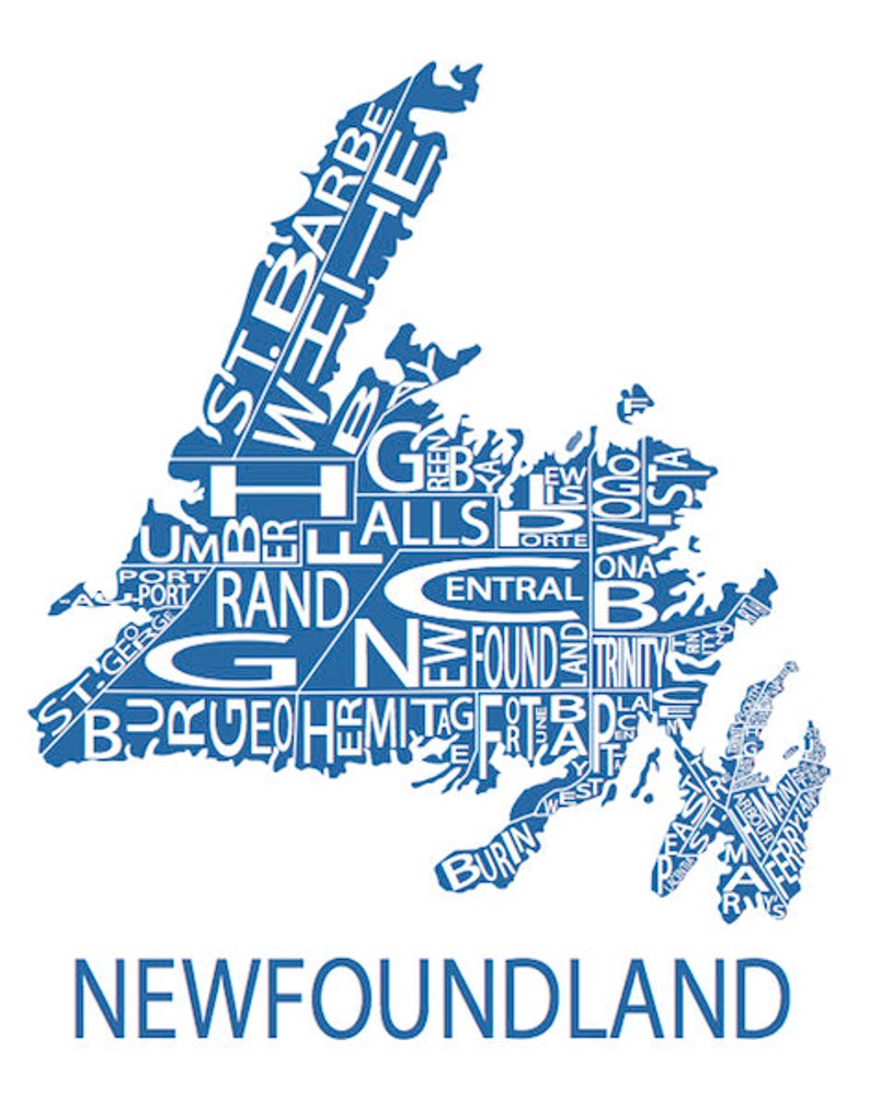 Typographic Map of Newfoundland Canada Provincial Map - Etsy