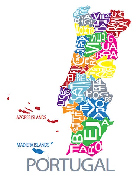 Typographic Map of Portugal With the Azores and Madeira Islands ...