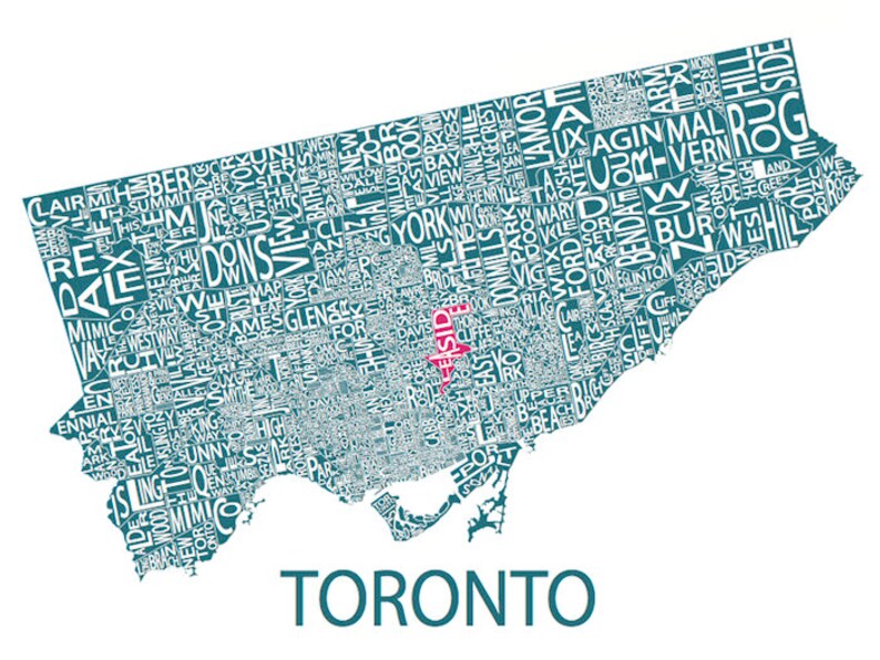 Typographic Map of Toronto Ontario City Map Print - Etsy Canada