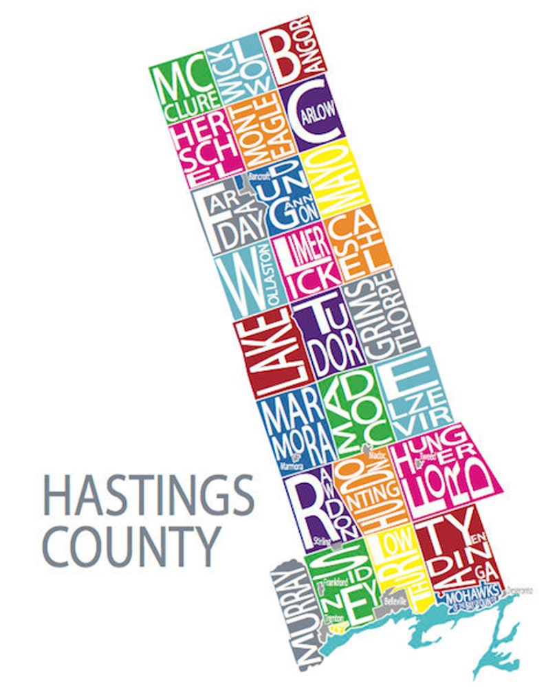 Typographic Map of Hastings County Ontario | Etsy