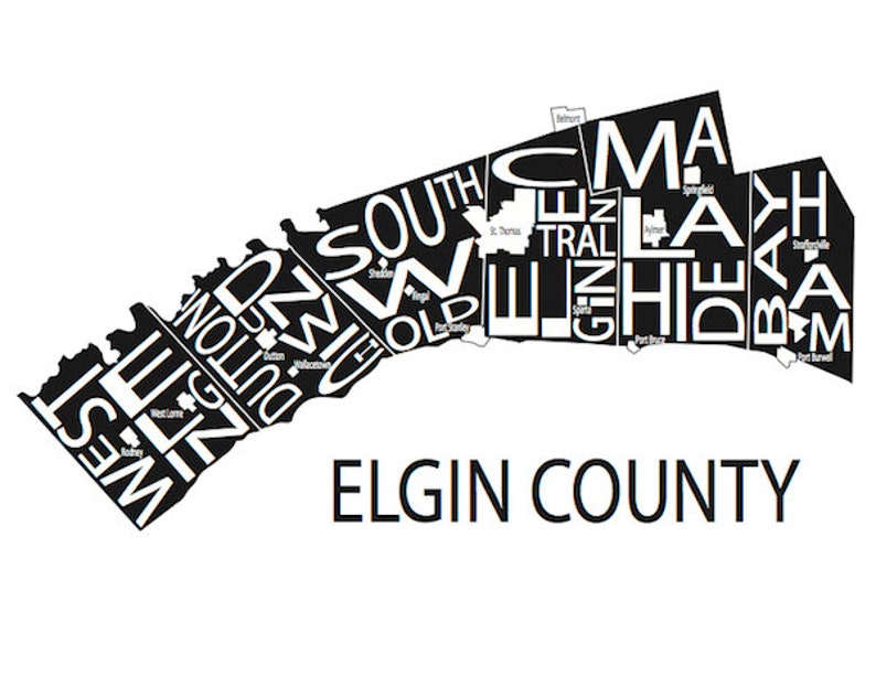 Typographic Map of Elgin County County Map Print Lake Erie - Etsy Canada