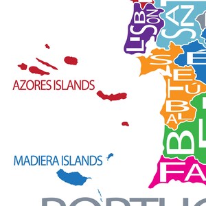Typographic Map of Portugal With the Azores and Madeira Islands ...