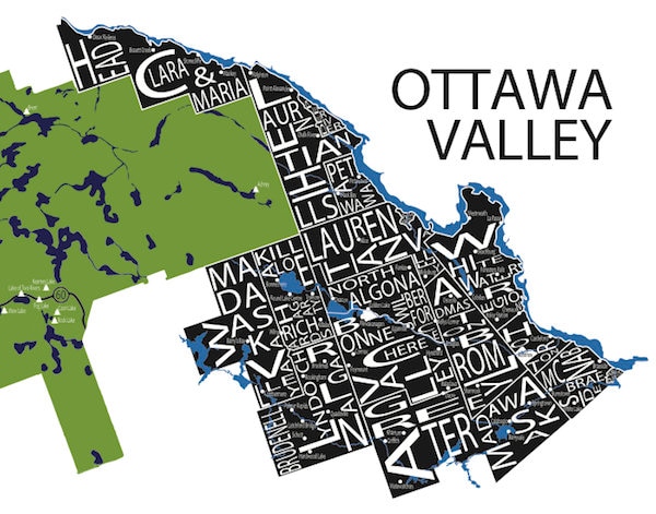 Typographic Map of Renfrew County Ottawa Valley Map | Etsy Canada