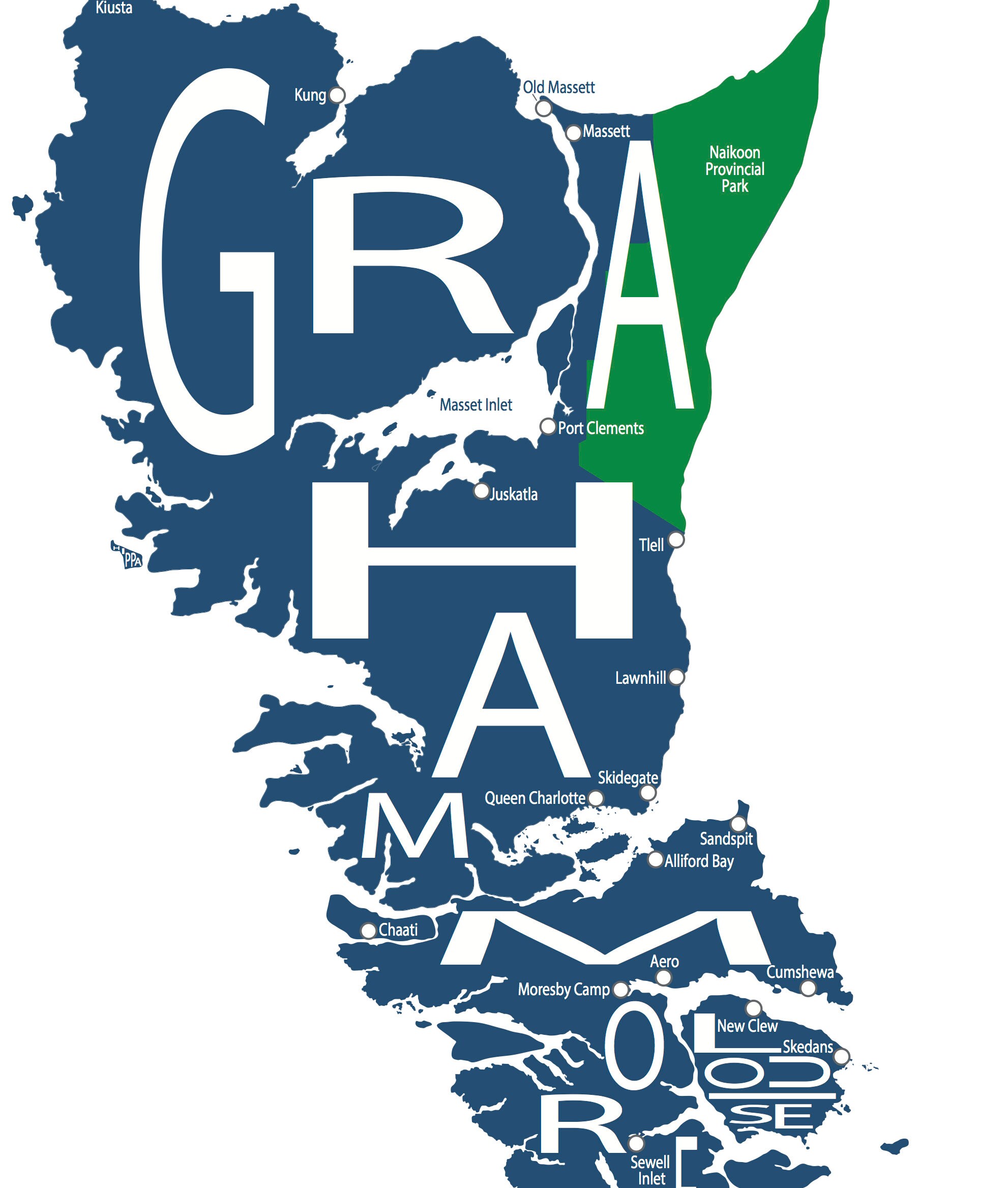 Typographic Map of Haida Gwaii British Columbia Queen | Etsy Canada