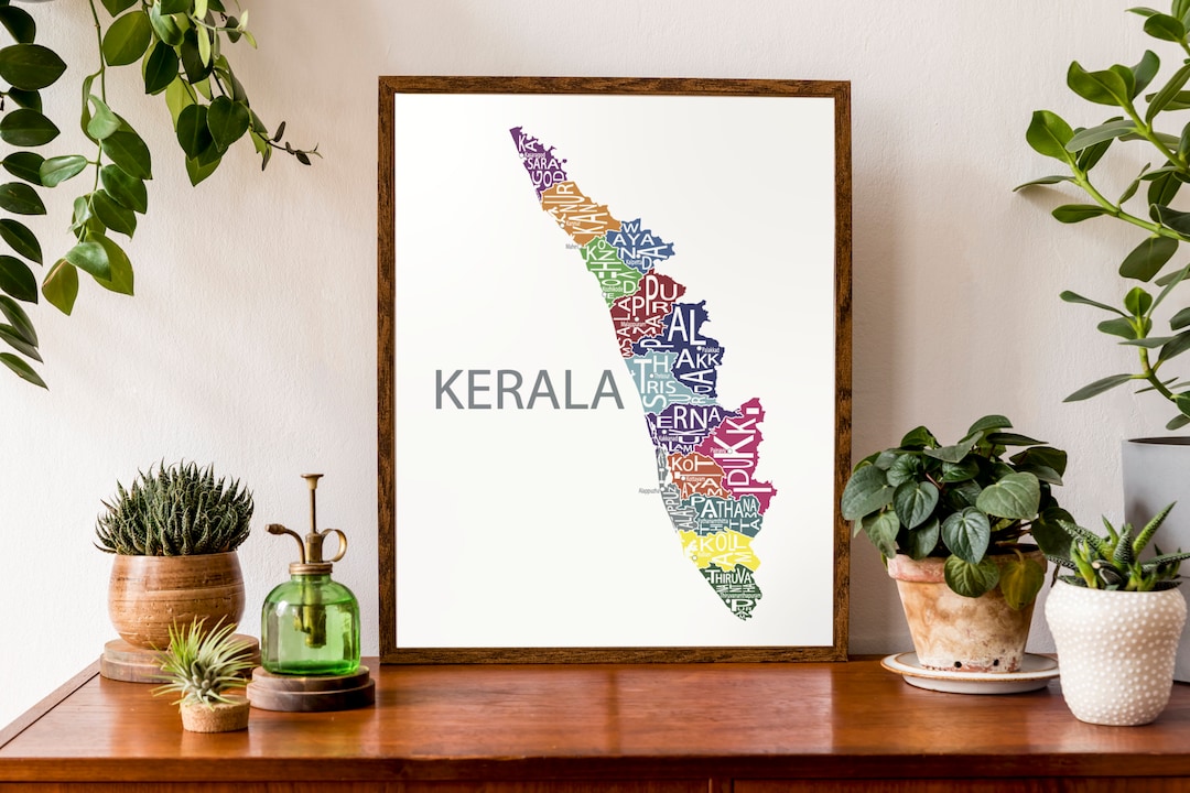 Typographic Map of Kerala, India | Indian State Map Print | Indian Map ...