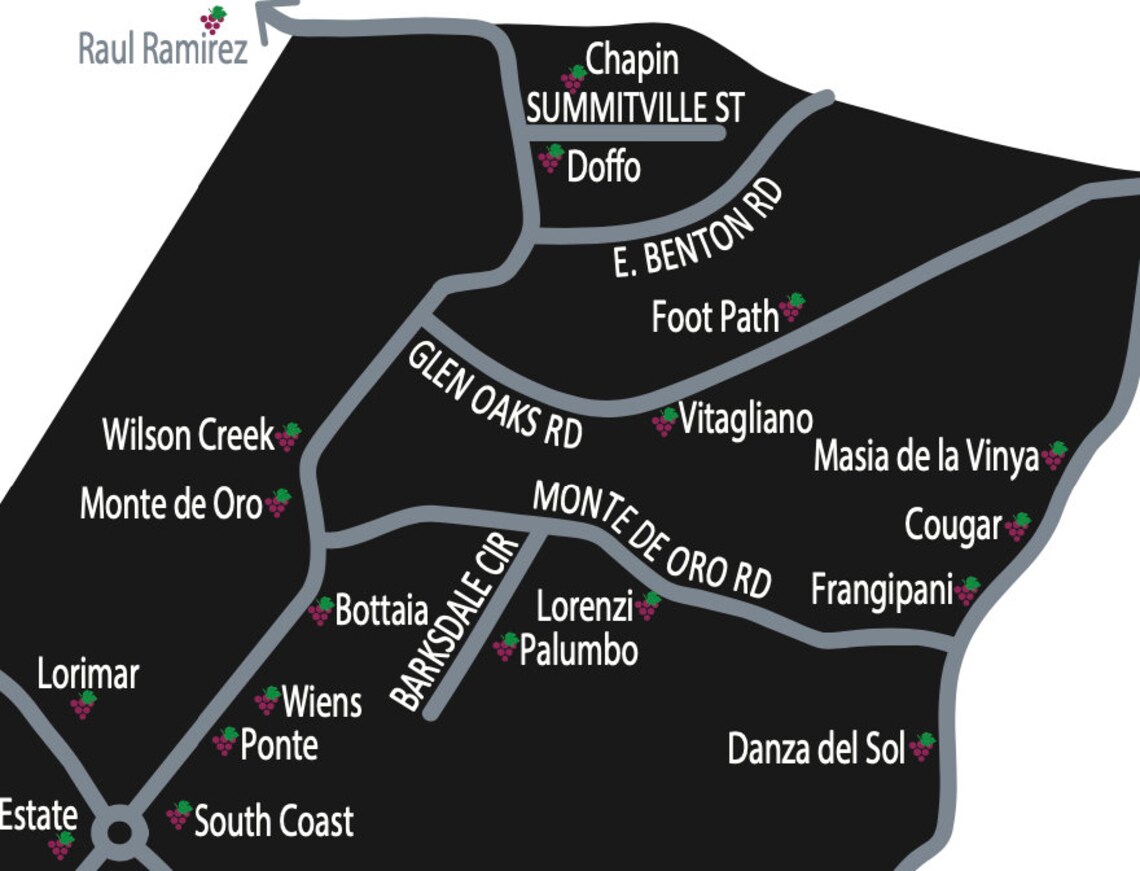 Typographic Map of Temecula Valley, California With Wineries | Wineries ...