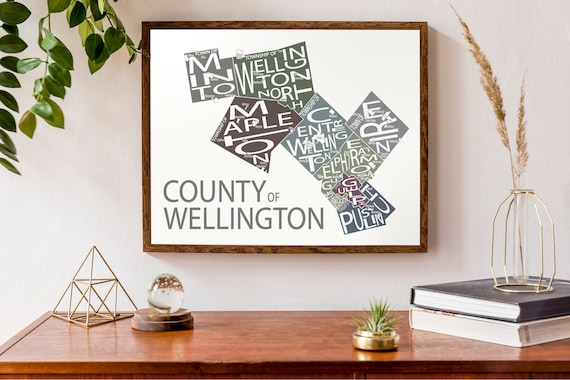 Typographic Map of the County of Wellington Ontario County | Etsy