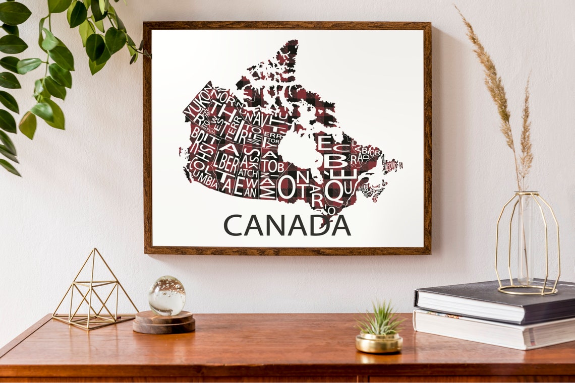 Typographic Map of Canada Country Map Print Canadian Map - Etsy
