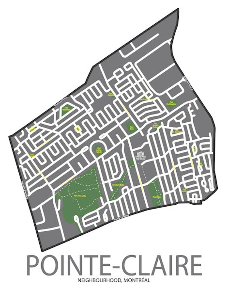 Typographic Map of the Pointe-claire Neighbourhood in Montreal, Ontario ...