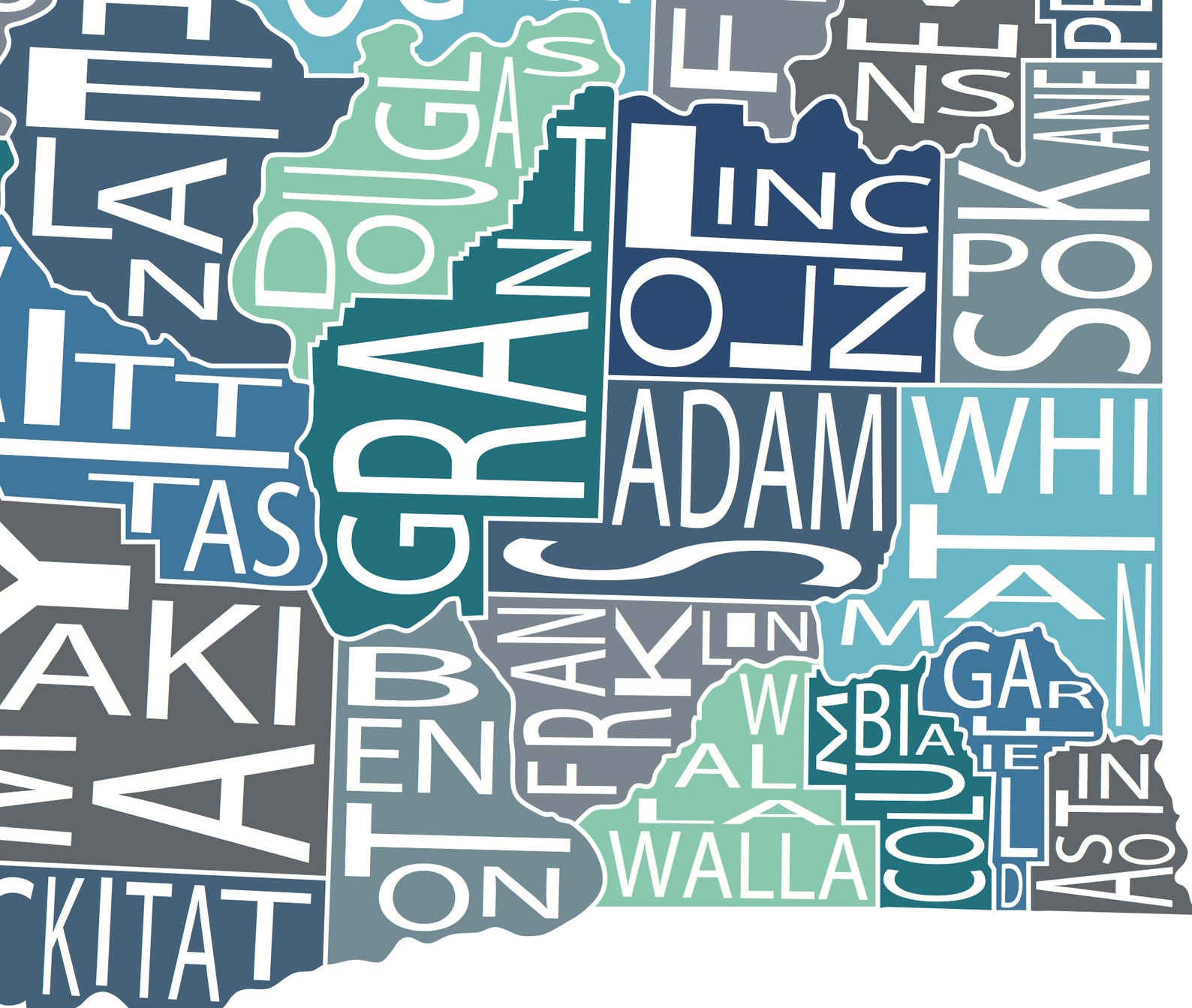 Typographic Map of Washington State WA State Map USA Map - Etsy