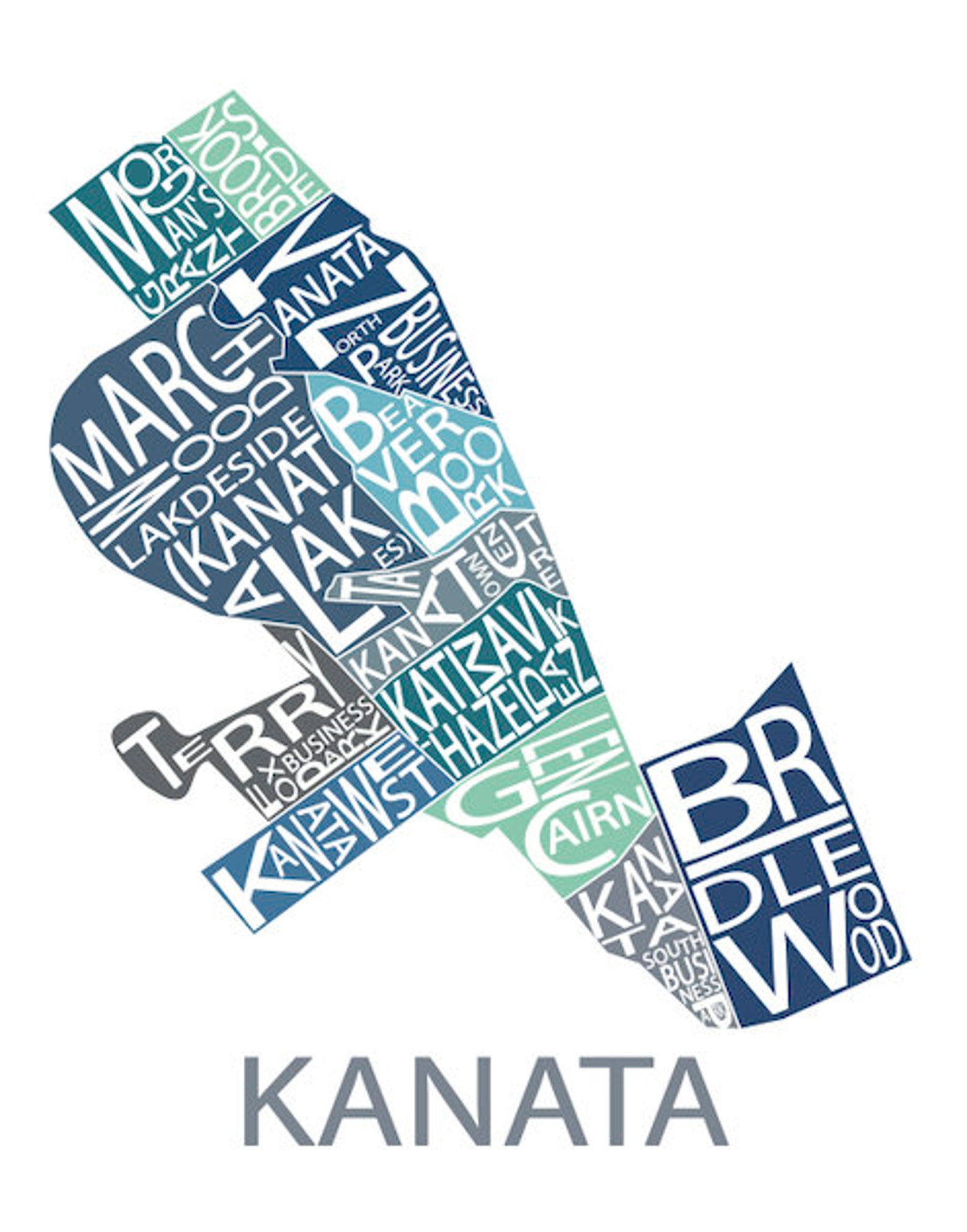 Typographic Map of Kanata Ontario Ottawa Area Map - Etsy