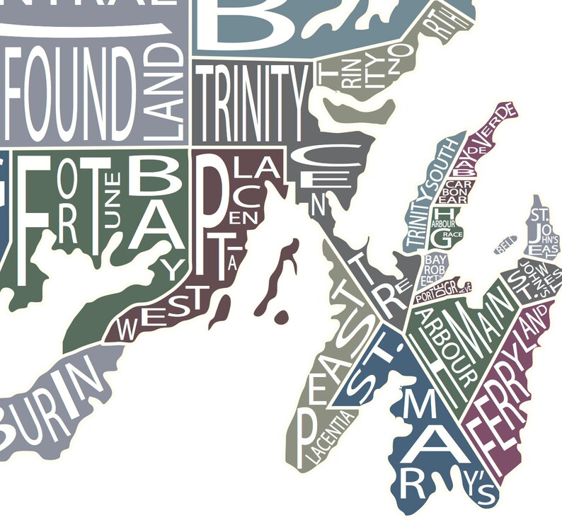Typographic Map of Newfoundland Canada Provincial Map - Etsy